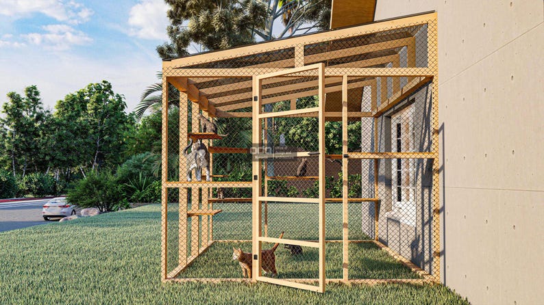 Catio Plans 9x12, Cat House, Outdoor Cat Playground, DIY Animal Shelter ...