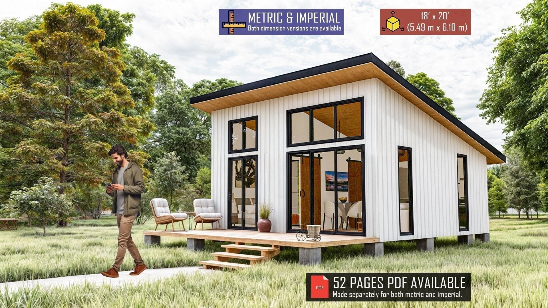 Cabin House Plans 18 X 20, Tiny House Plans, Cabin DIY Plans, Tiny Cottage Plans, Small Cabin ...