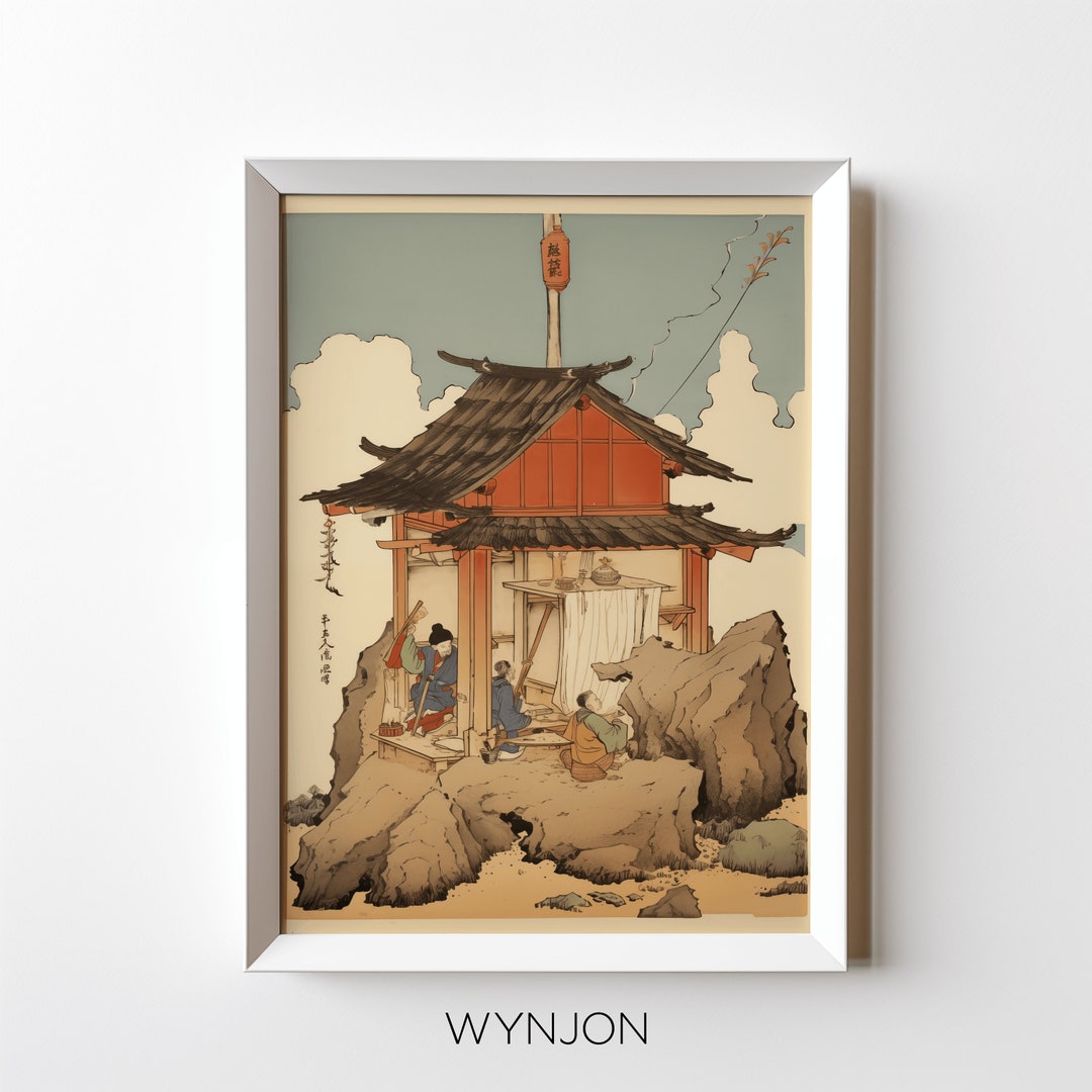 Vintage Japanese Wall Art Japandi Art Print Japanese Hut Woodblock ...