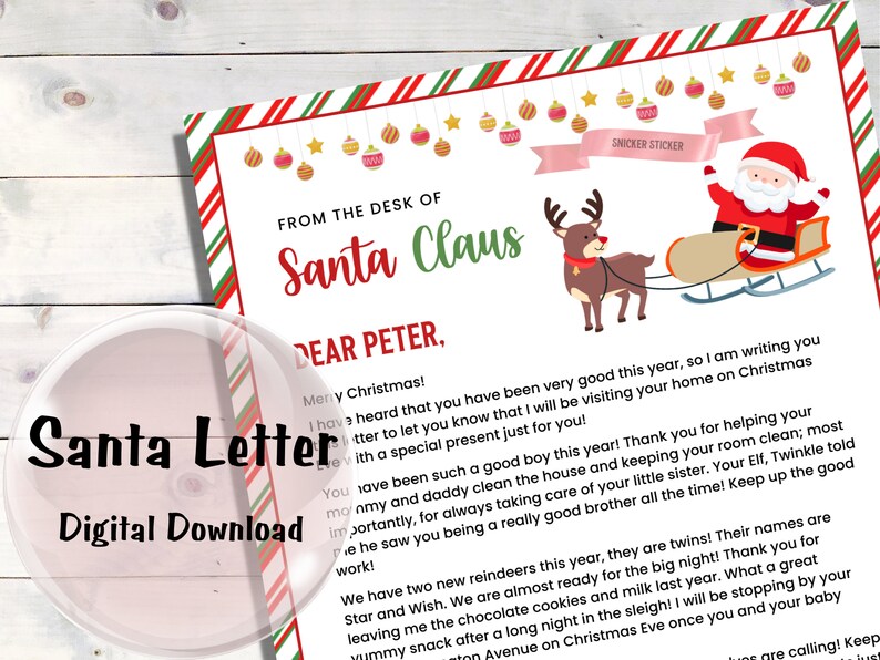 Digital Santa Letter, Christmas Letter, Santa Letter Template, Letter ...