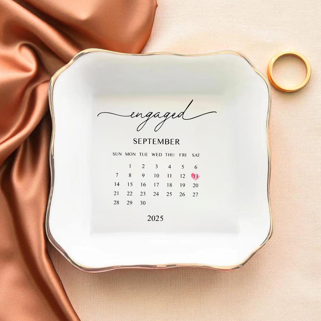 Engagement Day Keepsake Ring Dish, Personalized Calendar With Names ...