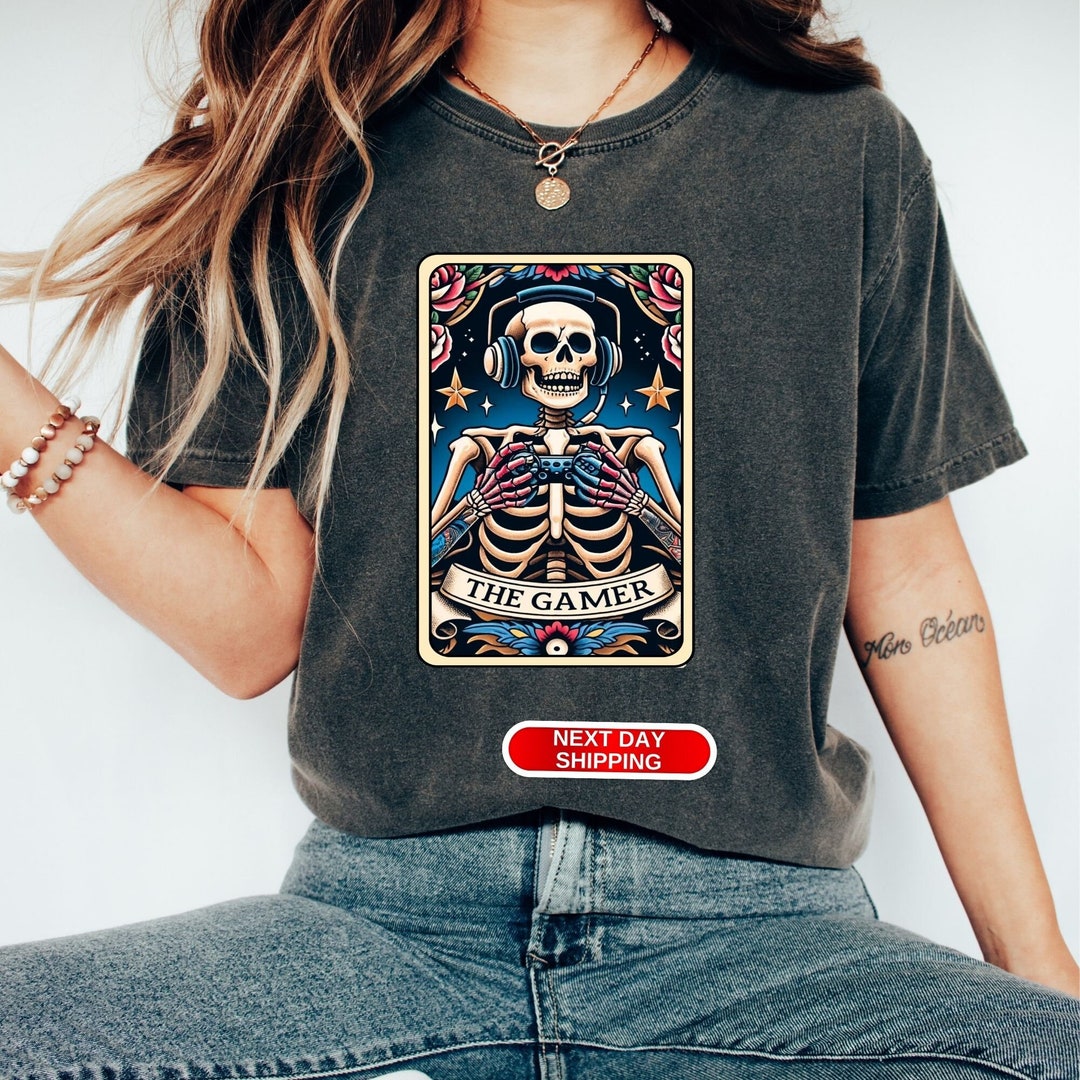 The Gamer Tarot Card Shirt, Skeleton Gaming Apparel, Unisex Tarot Card ...