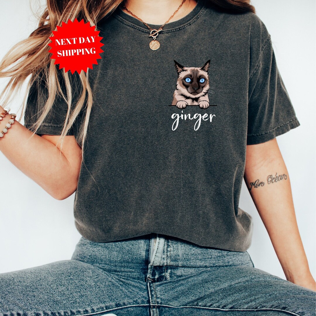 Cute Custom Shirt for Siamese Cat Mom, Siamese Cat in Pocket, Brown ...