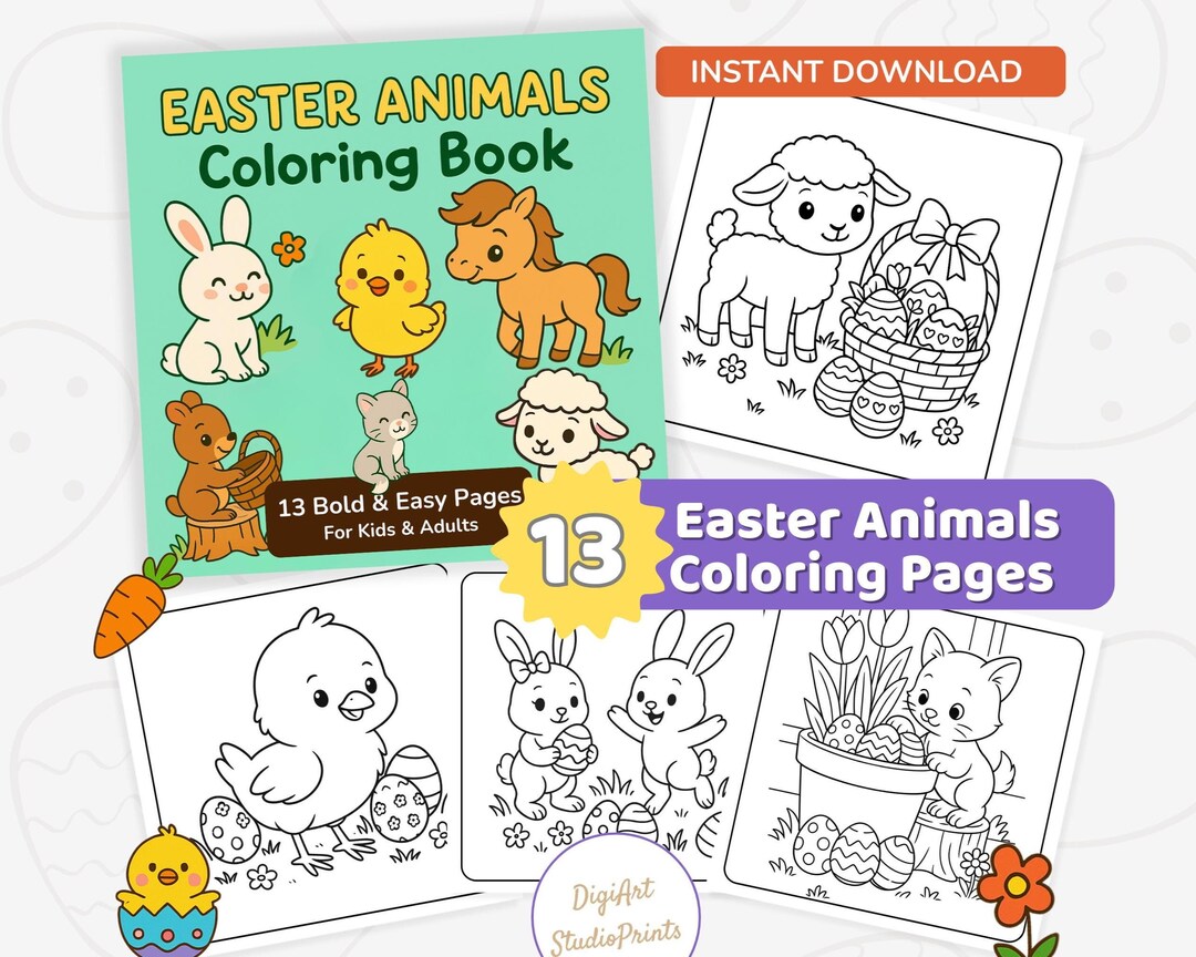 Easter Animals Coloring Pages, Bold Easy Toddler Preschool Activity ...