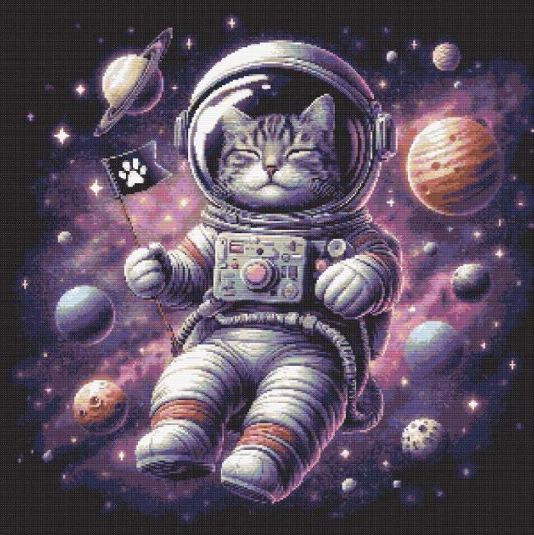 Space Cat Nap Cross Stitch Pattern - Etsy