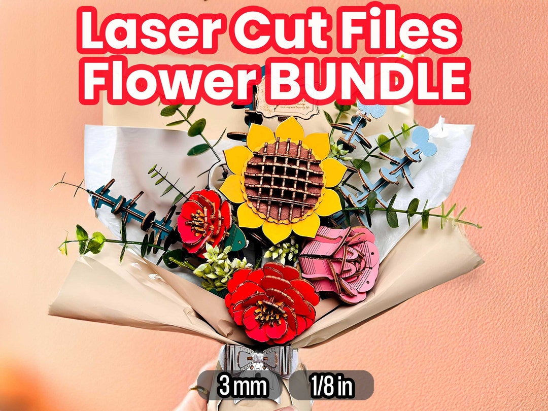 Lasercut 3D Flower Bundle SVG Files Rose Sunflower Camellia Laser Files ...
