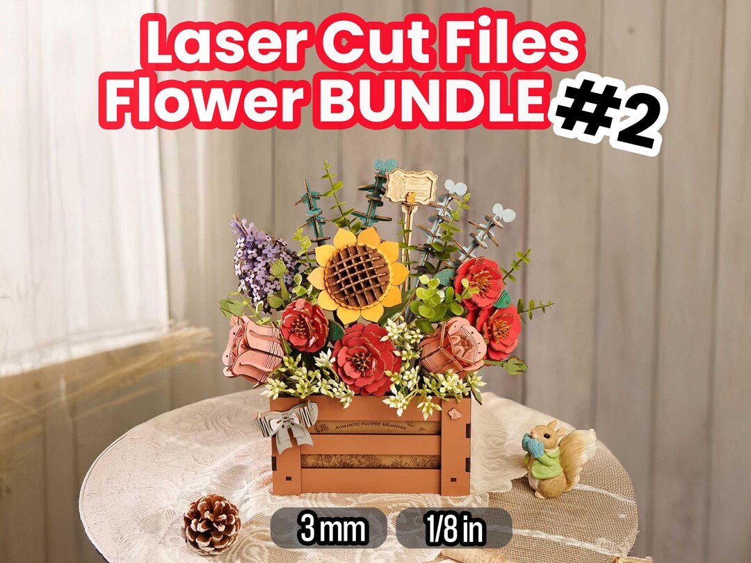 Flower Laser Cut Files: Rose, Sunflower, Camellia, Lilac (digital ...