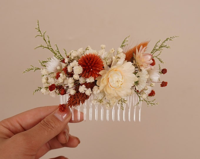 Dusty Rose Flower Comb Wedding, Dried Flower Hair Comb, Baby's Breath ...