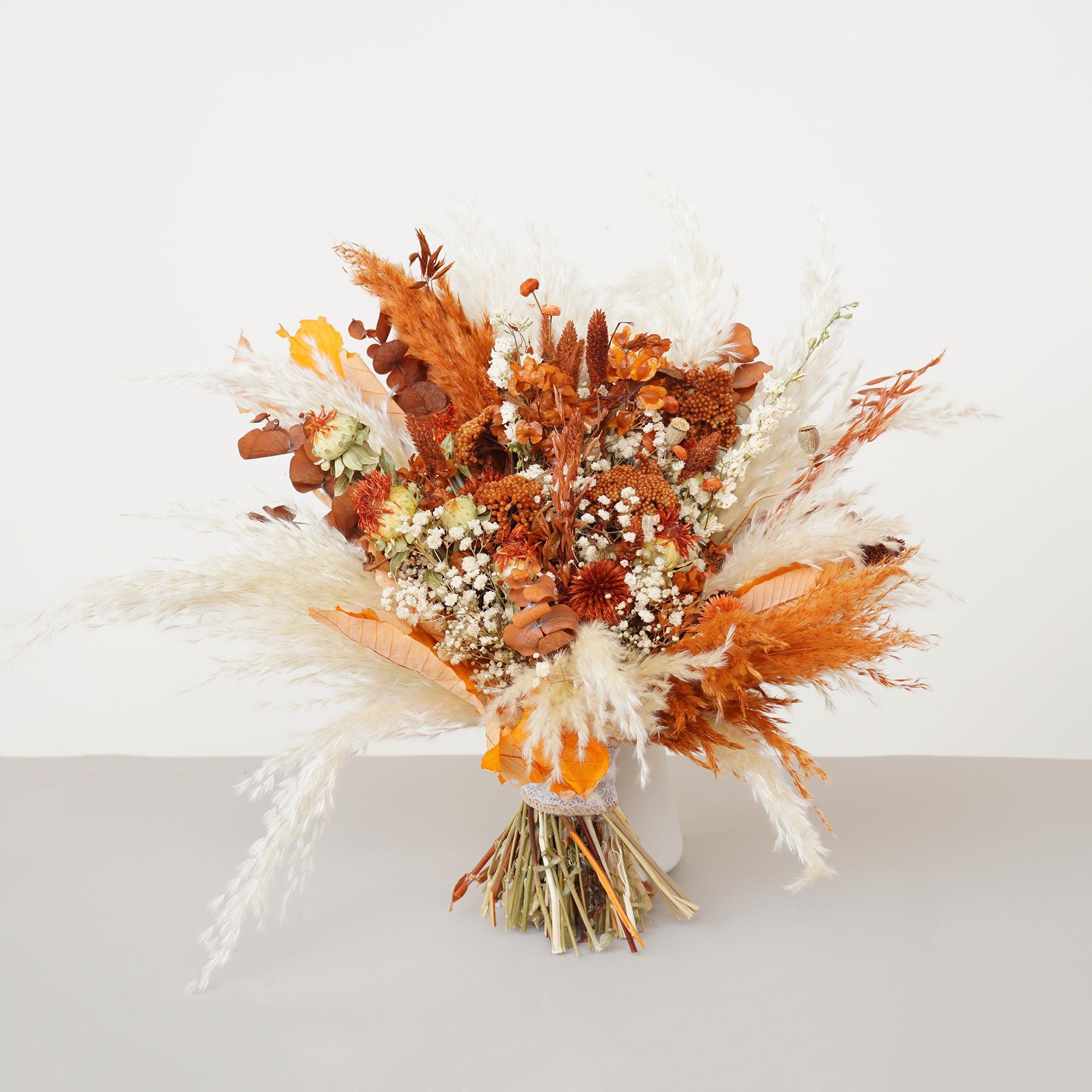 Bride Wedding Bouquet ,baby's Breath+ Pampas Flower Dried Flower Bridal ...