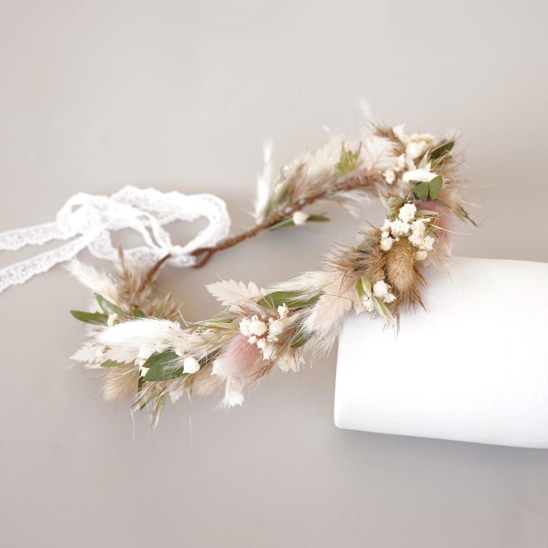 Rabbit Tail+baby's Breath Dried Flowers Crown,bridal Crowns,wedding ...