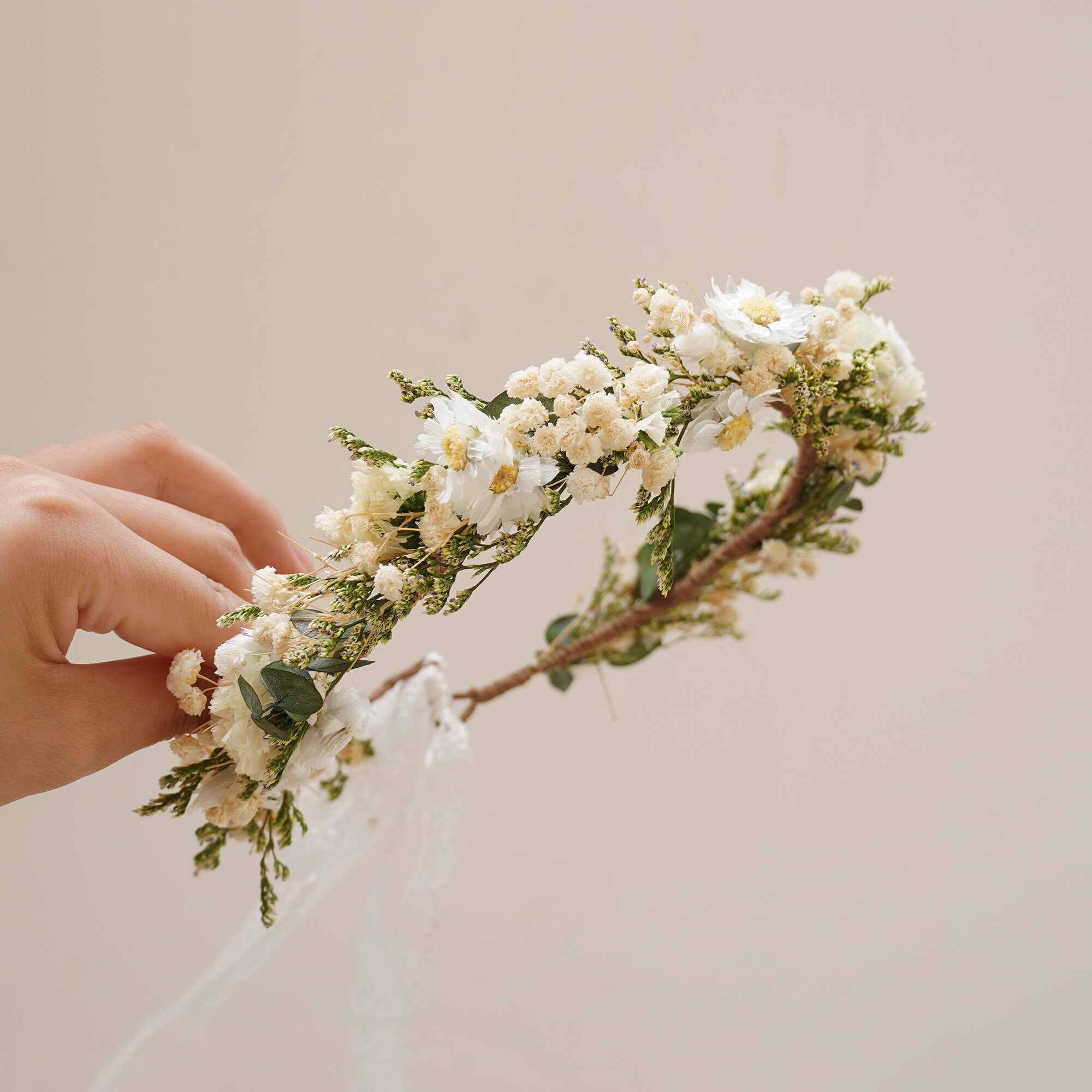 Baby's Breath+daisy Crown, Dried Flowers Crown, Bride Crowns, Wedding ...