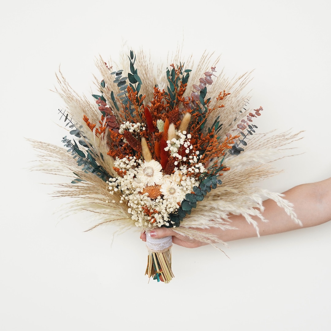 Bride Wedding Bouquet ，baby's Breath+ Pampas Flower+daisy Dried Flower ...