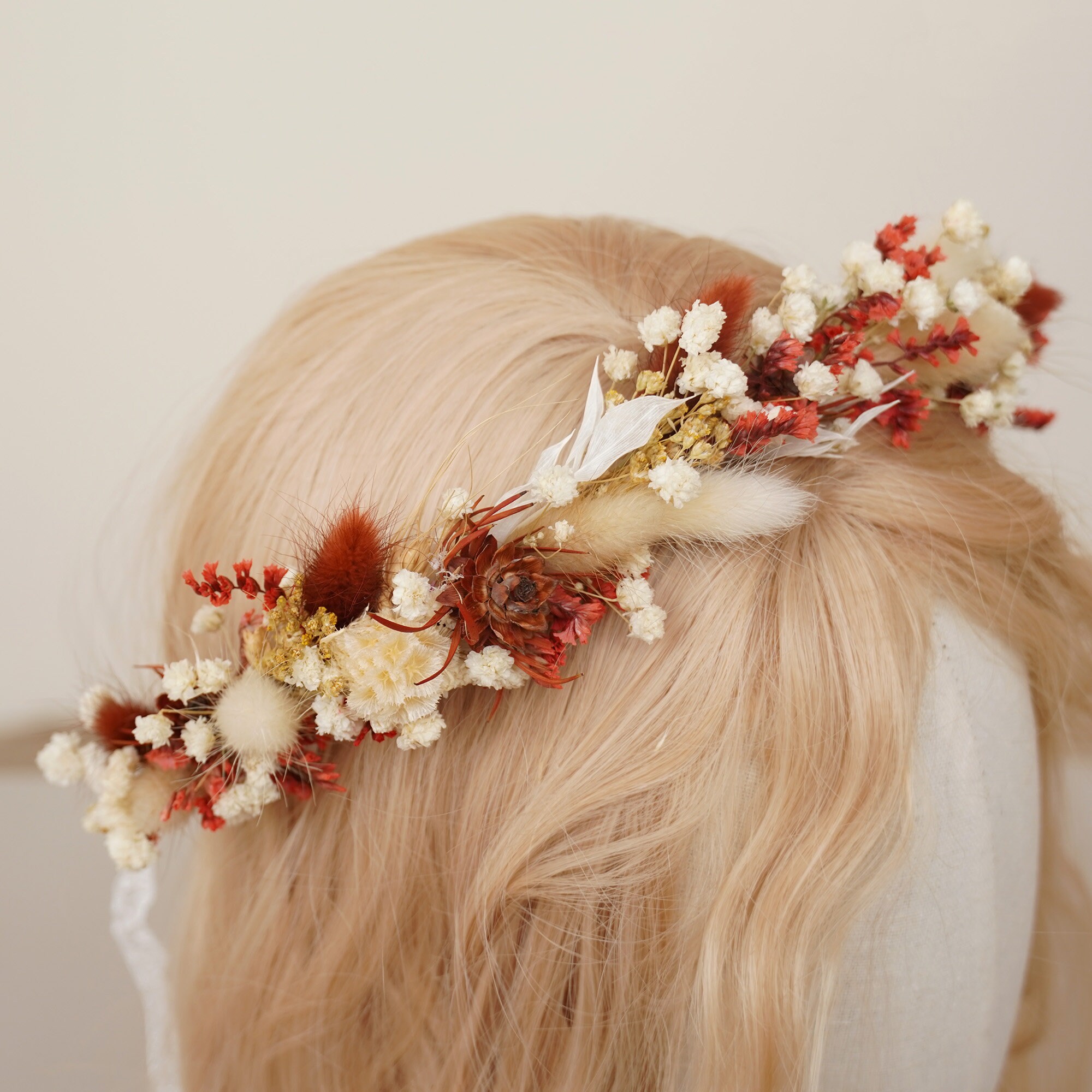 Boho Bride Crown,dried Flowers Crown,bridal Crowns,wedding Crown,red ...