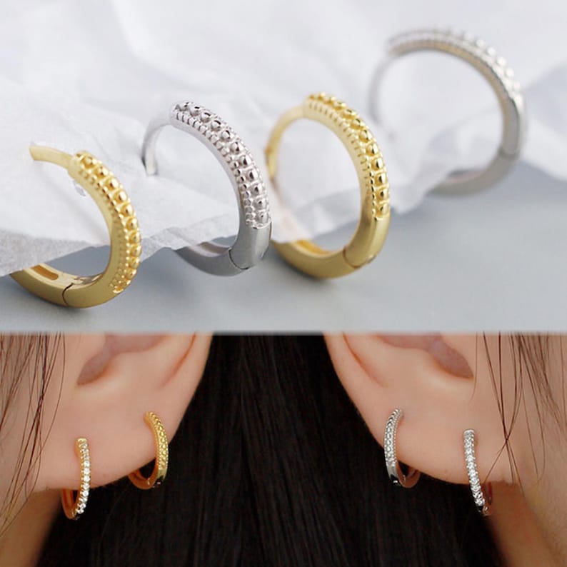 925 Solid Sterling Silver Dotted Round Piercing Hoop Ring, Minimal Dots ...
