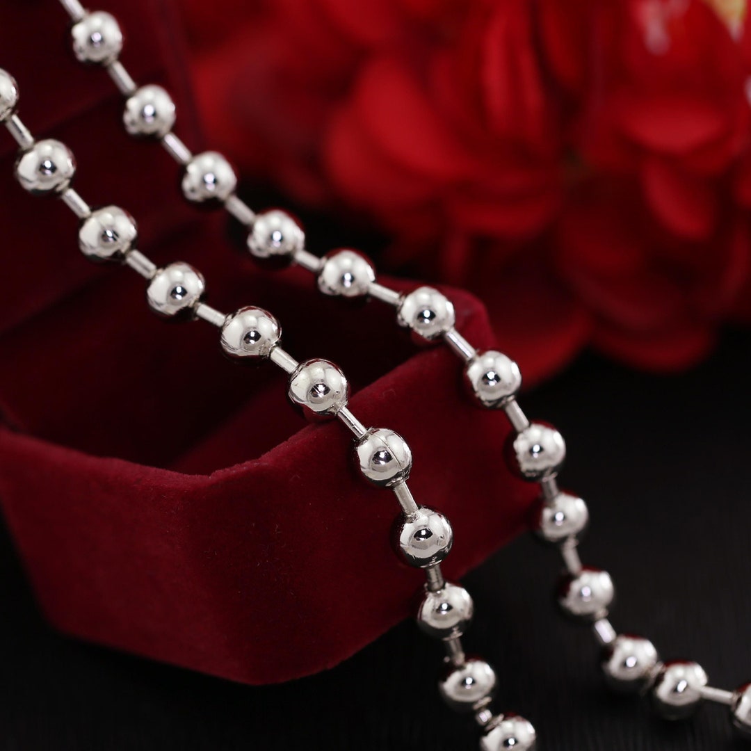 Silver Bead Chain Necklace, White Gold Filled Bead Chain Necklace, 8mm ...