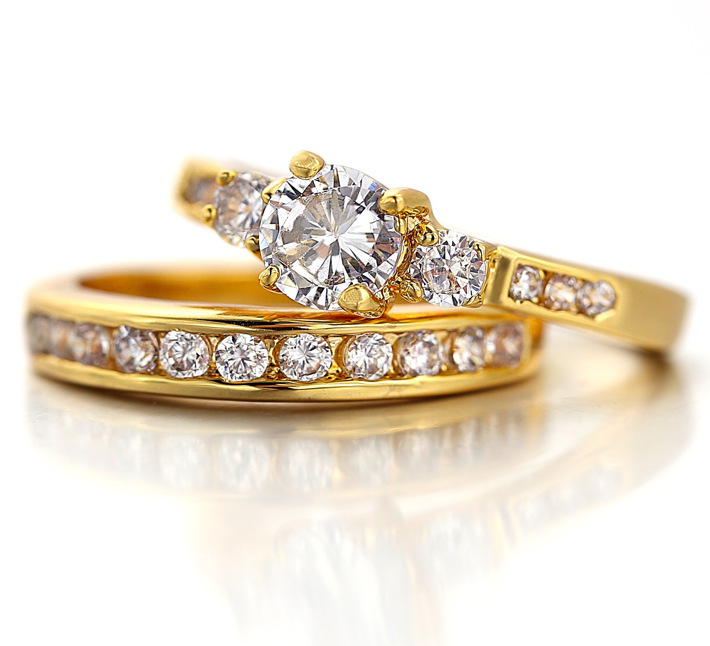 Trilogy 3-stone 9K Gold Filled Engagement Wedding Ring Set, 1ct ...