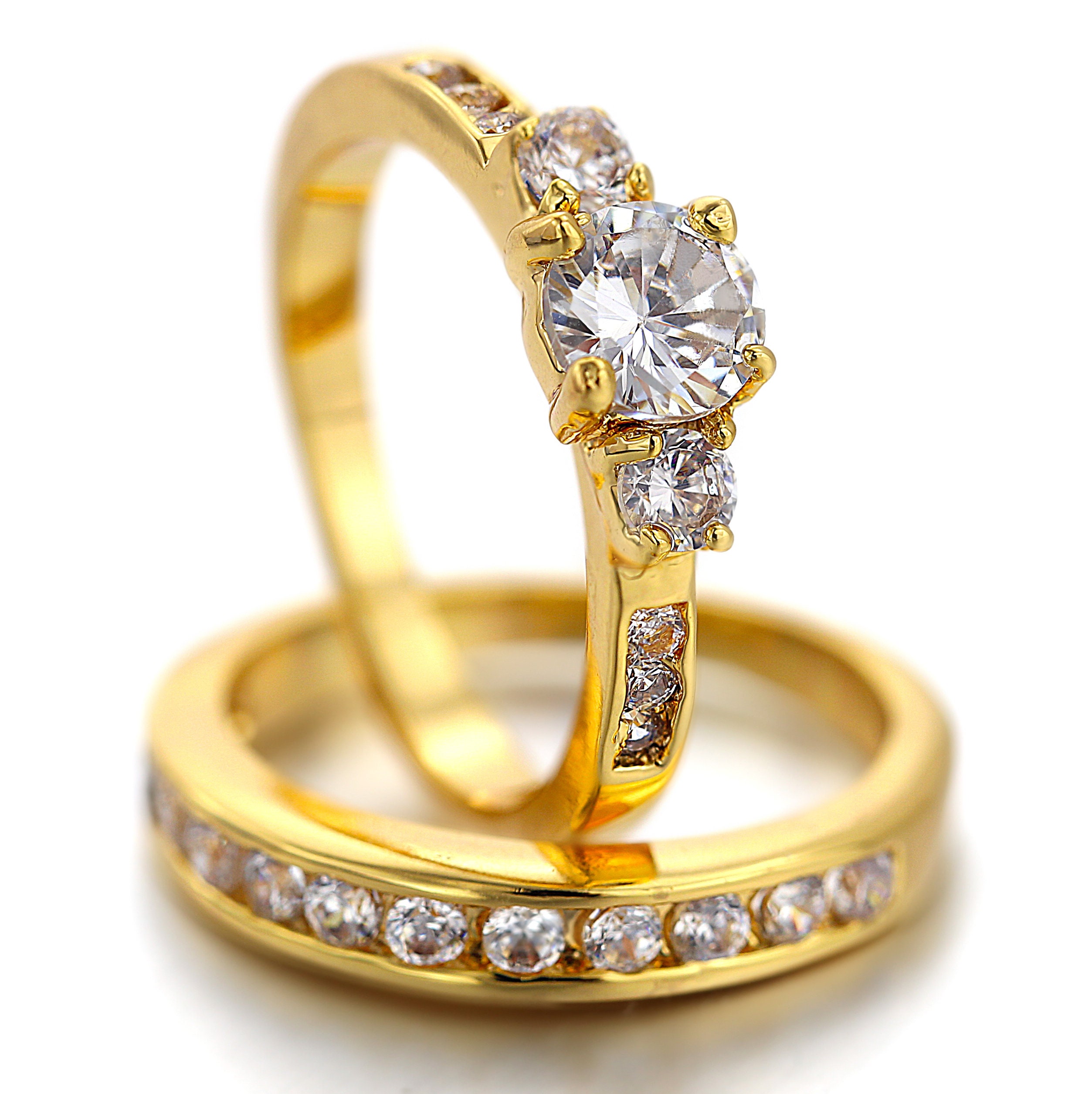 Trilogy 3-stone 9K Gold Filled Engagement Wedding Ring Set, 1ct ...