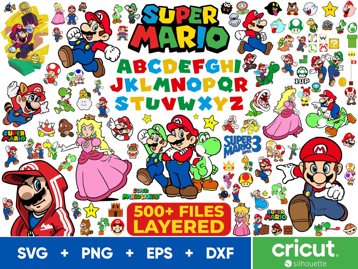 Super Mario SVG Bundle, Super Mario Font Svg, Luigi Svg Files for ...