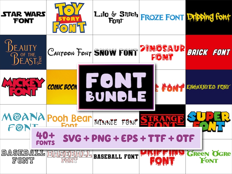 Font Bundle, SVG, TTF, OTF Mickey Mouse Font, Toy Story Font, Dripping ...
