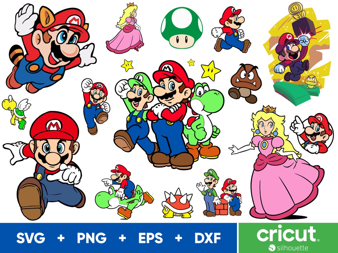 Mario SVG, Princess Peach Svg Files for Cricut and Silhouette, Luigi ...