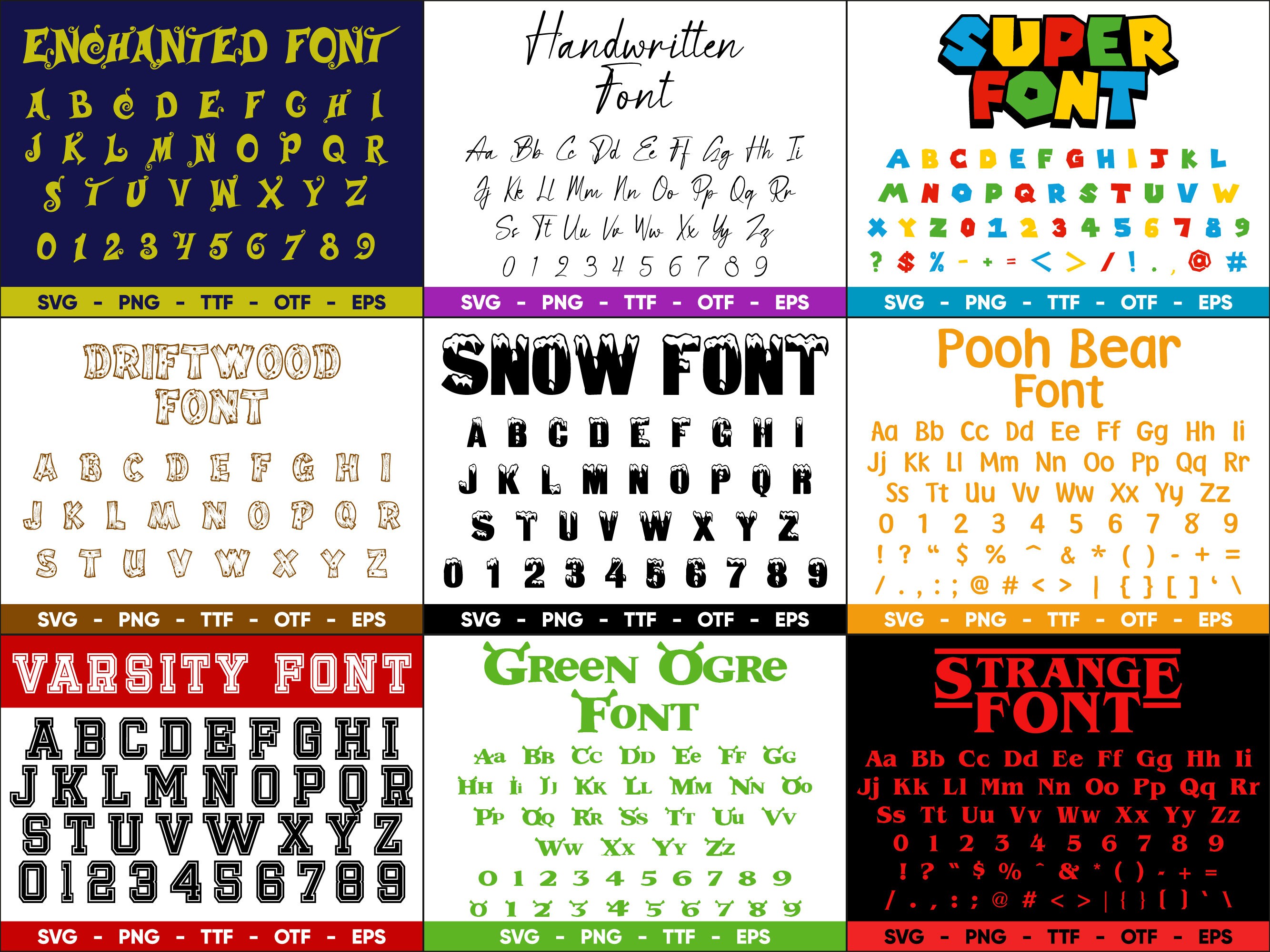 40 Popular Fonts, Moana Font SVG, Minnie Mouse Font, Varsity Font Svg ...