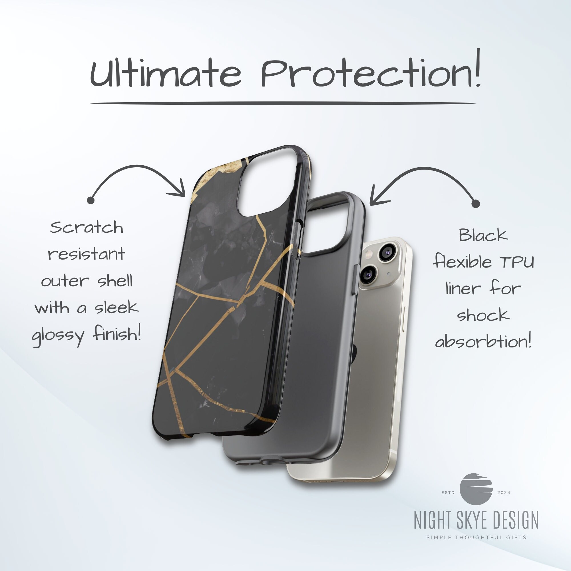 Kintsugi Black and Gold Tough Phone Case, Hard Case for iPhone and ...