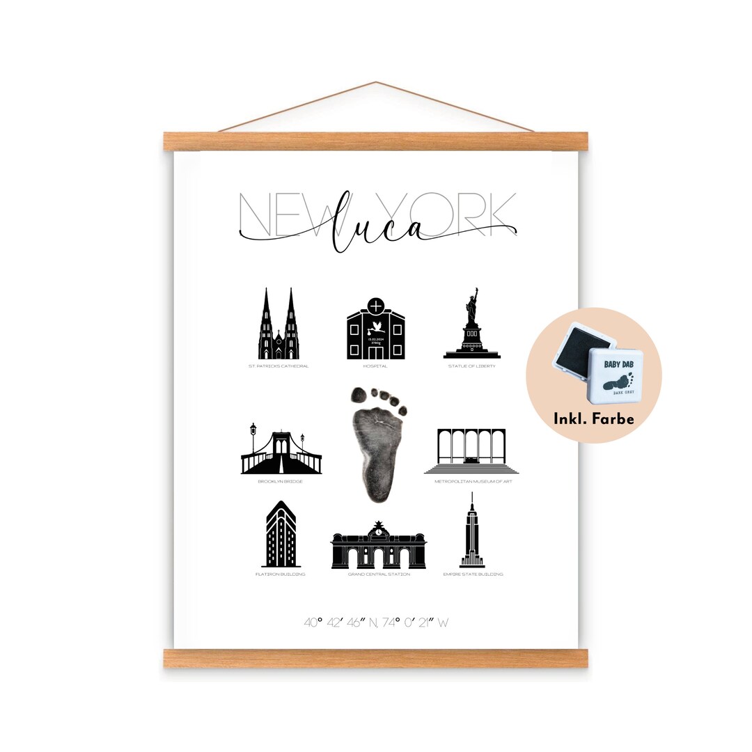New York Footprint Poster Personalized, Baby Footprint, Birth Poster ...
