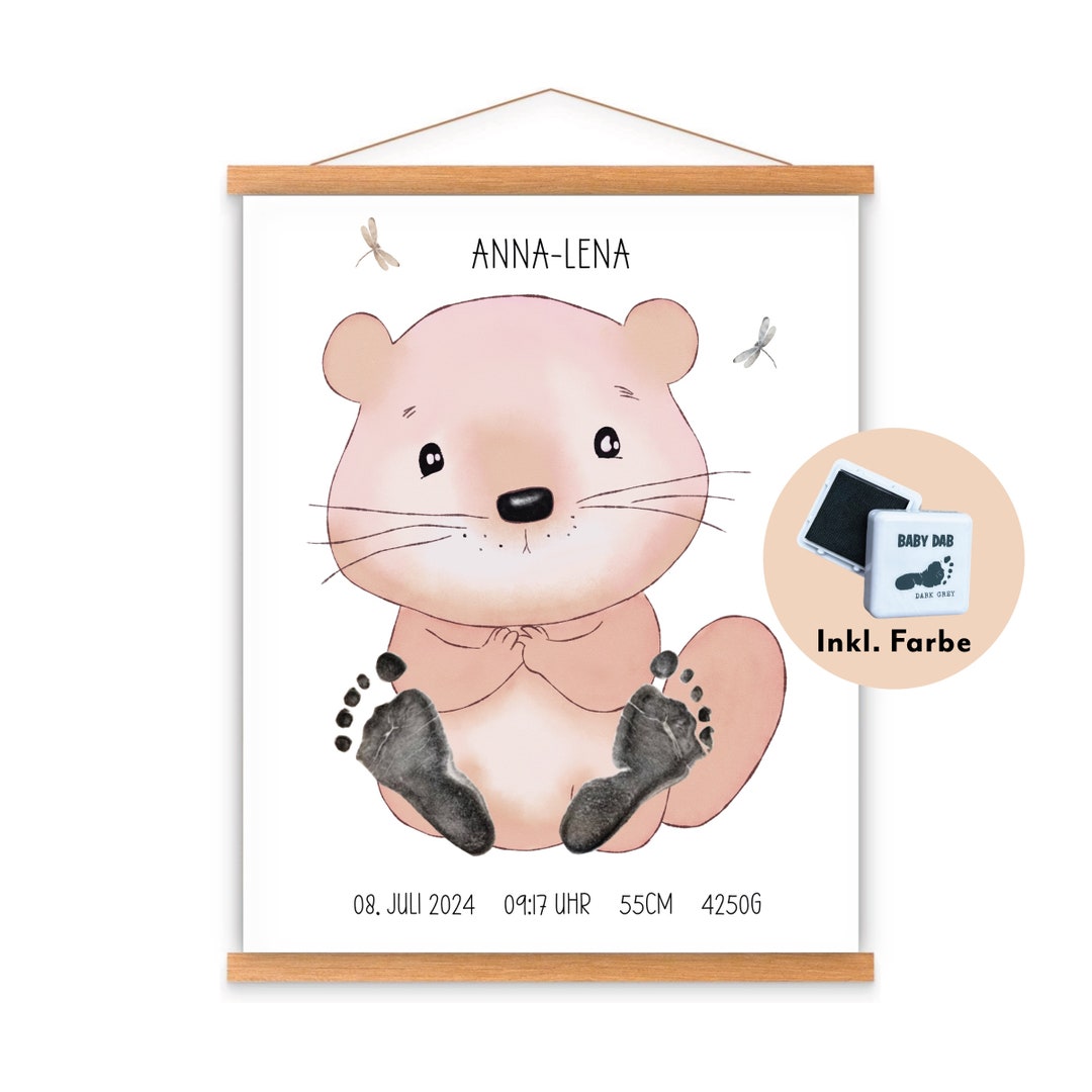 Baby Footprint Poster Personalized With Beaver Cute Artwork for the ...