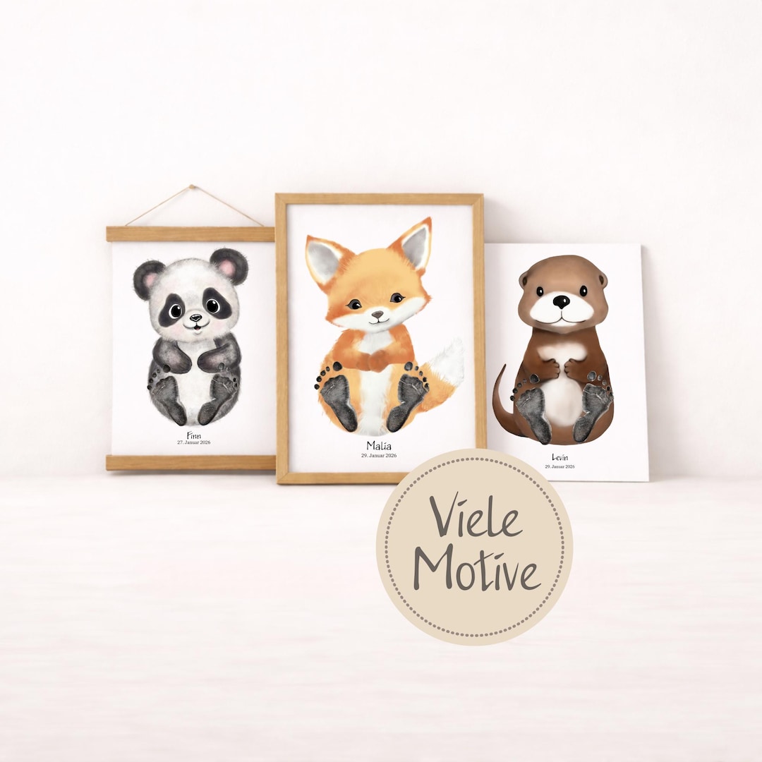 Baby Footprint Set Animals, Personalized, Gift Birth Girl | Boy, Gift ...