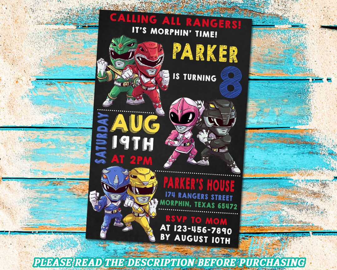 Power Rangers Birthday Invitation Power Rangers Invitation - Etsy