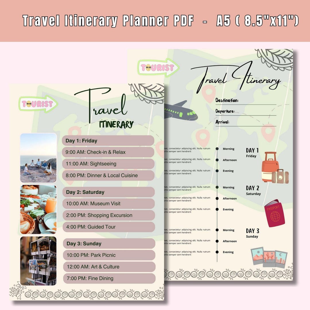 Travel Itinerary Planner PDF | Printable Trip Organizer | Vacation ...
