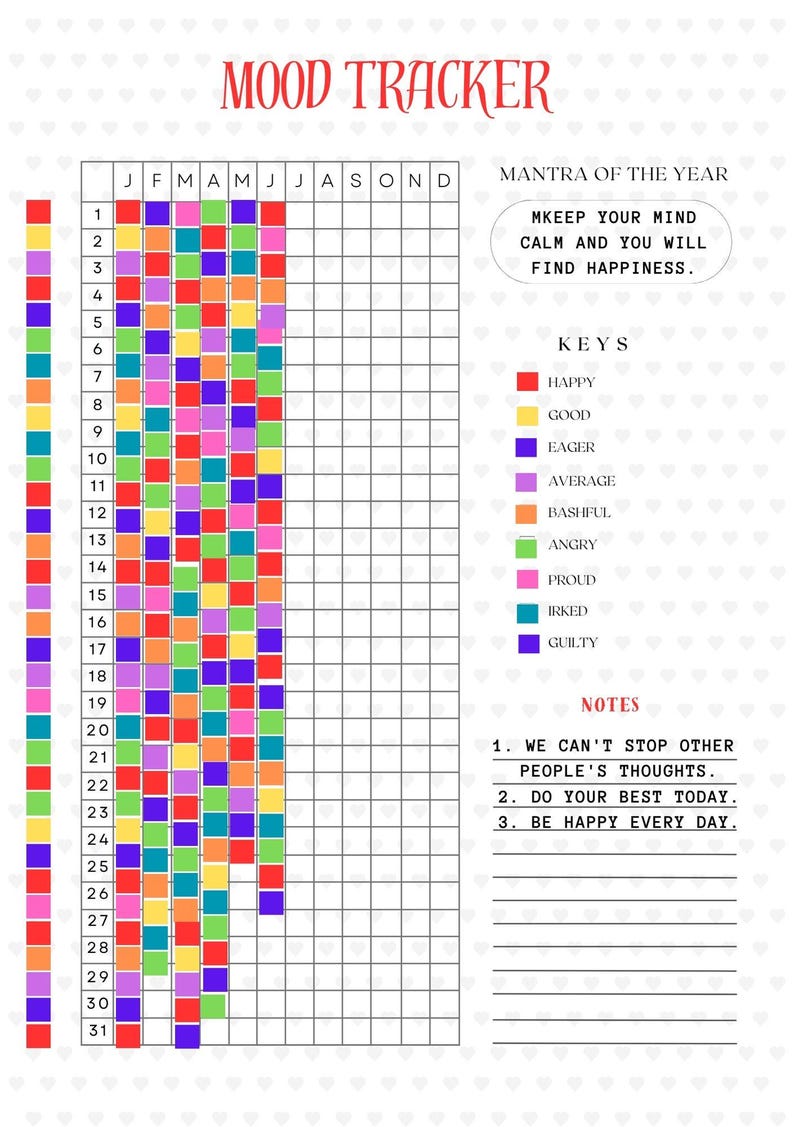 Mood Tracker Printable Template | Mental Health Journal PDF | Daily ...