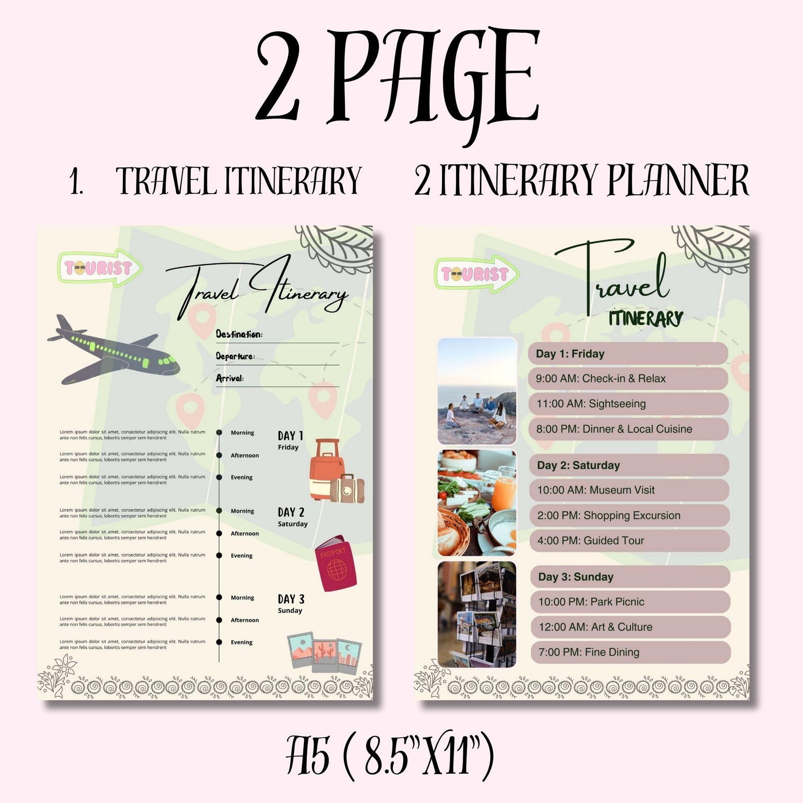 Travel Itinerary Planner PDF | Printable Trip Organizer | Vacation ...