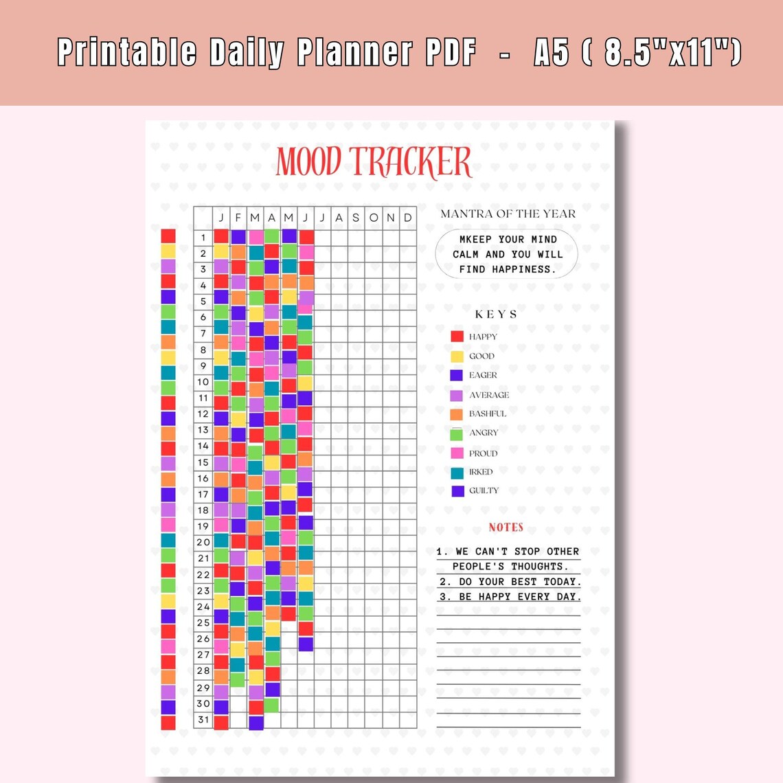Mood Tracker Printable Template | Mental Health Journal PDF | Daily ...
