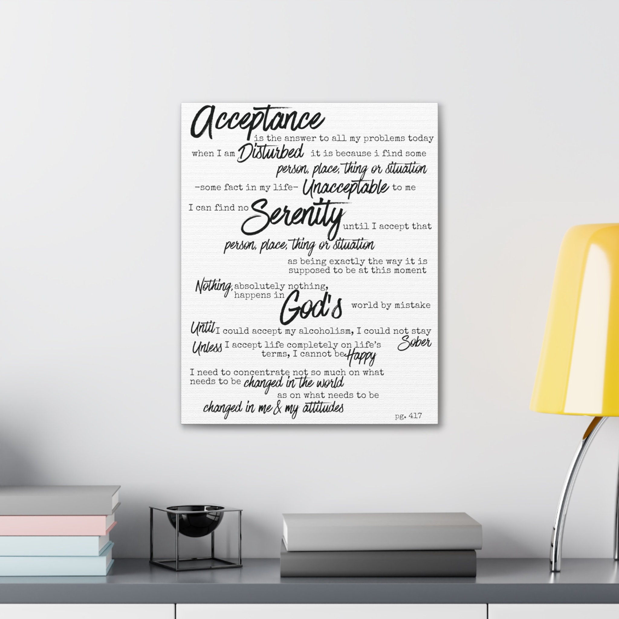 Acceptance Pg 417 AA Big Book Sobriety Recovery AA Canvas Gallery Wrap ...