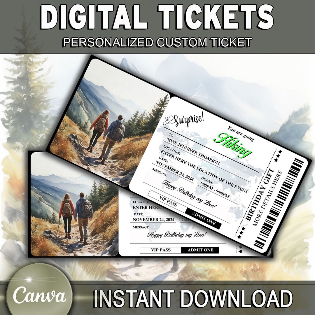 Printable HIKING TRIP Surprise Reveal Ticket, CAMPING Gift Voucher ...