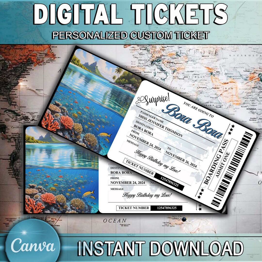 Printable, Editable BORA BORA Surprise Boarding Pass TICKET, Trip ...