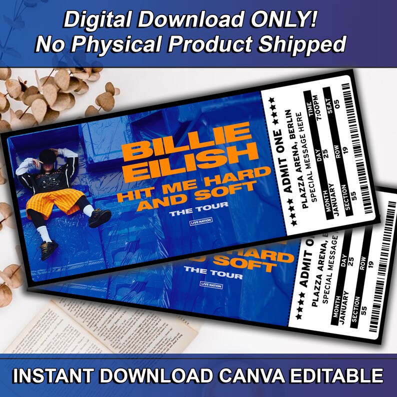 Printable Billie Eilish Ticket Hit Me Hard and Soft Tour Concert Show ...