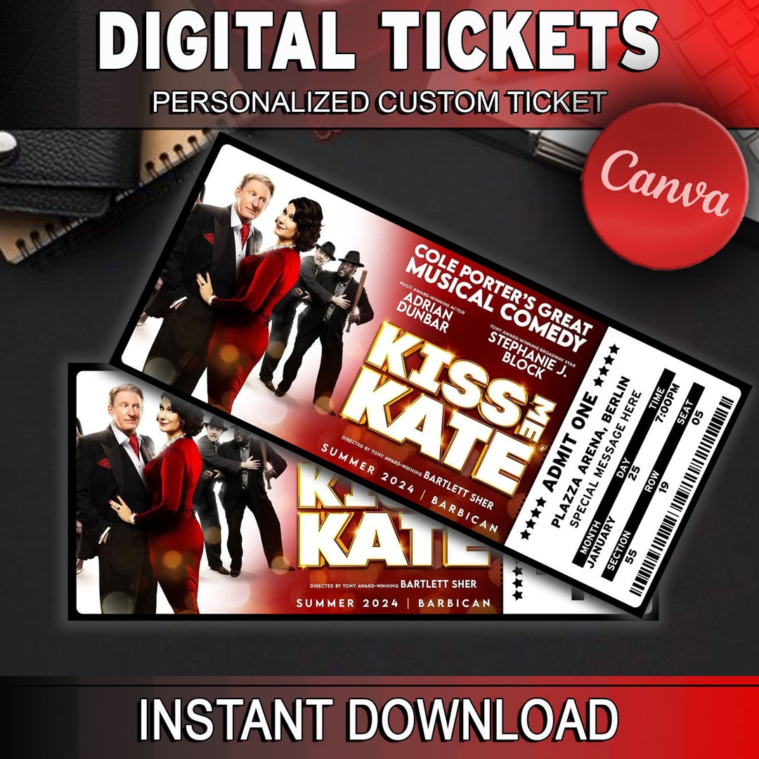 Printable Kiss Me Kate Broadway Musical Show Ticket, West End Show Pass ...