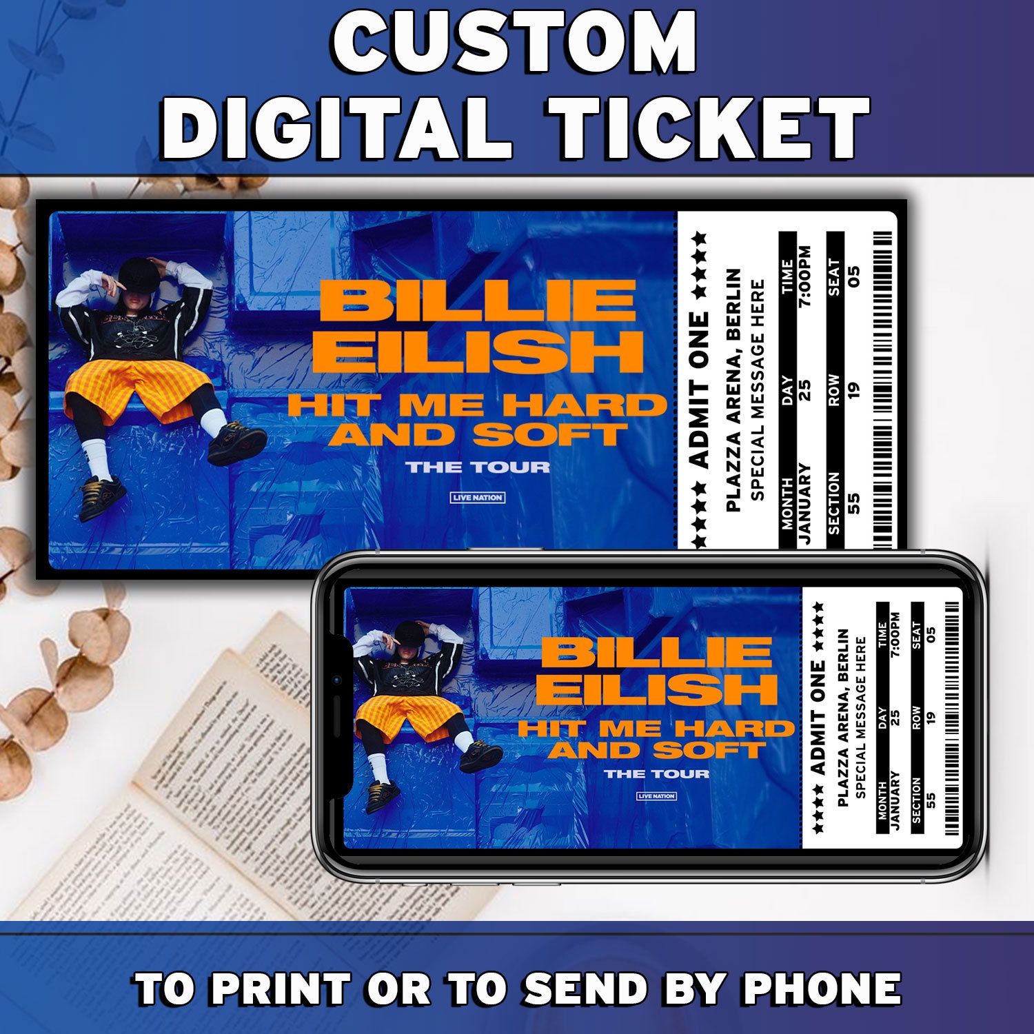 Printable Billie Eilish Ticket Hit Me Hard and Soft Tour Concert Show ...