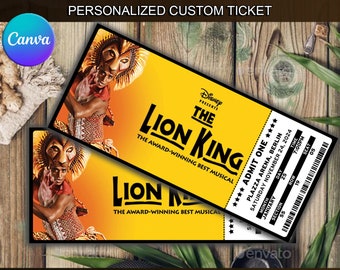 EDITABLE LION KING Broadway Surprise Ticket,musical Collectible Theater ...