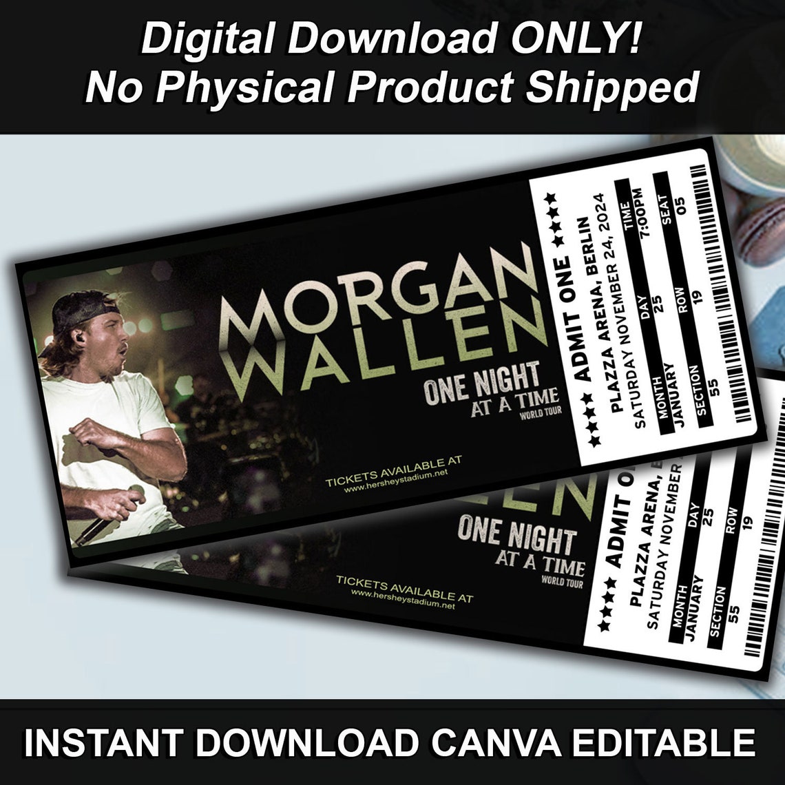 Editable Morgan Wallen Concert Ticket Template Concert Ticket Gift ...