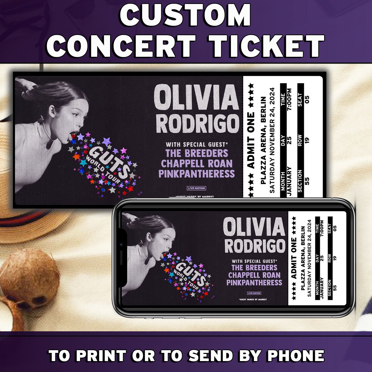 Guts Tour Ticket Olivia Rodrigo Tour Ticket, Guts World Tour Concert ...
