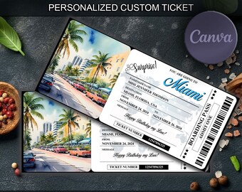 Printable, Editable MIAMI Surprise BOARDING Pass TICKET, Trip Ticket to ...