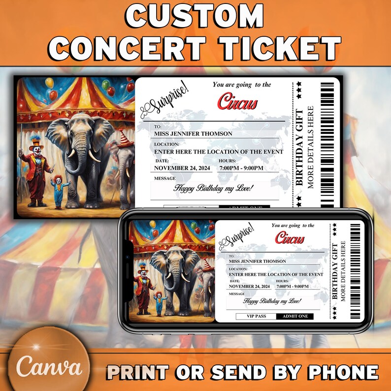 Editable Surprise Circus Gift Certificate Template, Customizable and ...
