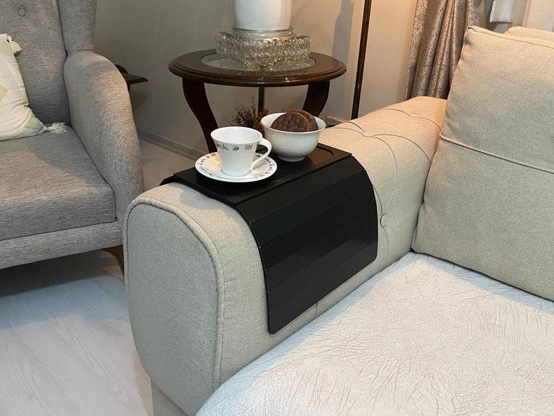 Black Wood Sofa Arm Table: Adjustable Couch Tray - Etsy
