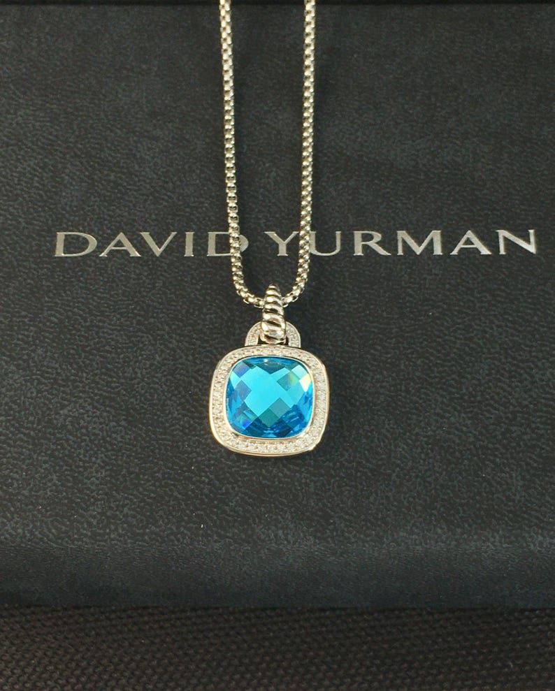 David Yurman Noblesse 10x12mm Blue Crystal and Diamond Pendant Necklace ...