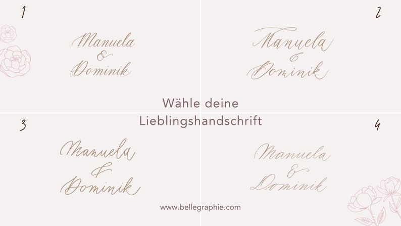Wedding Name Card 'rosie' With Calligraphy, Watercolor Flowers and Silk ...