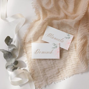 Wedding Name Card 'rosie' With Calligraphy, Watercolor Flowers and Silk ...