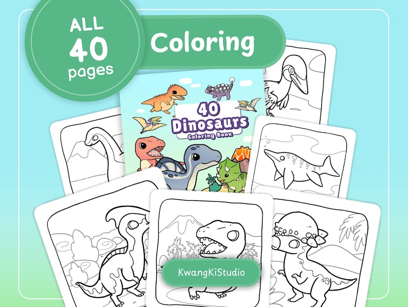 40 Coloring Pages | 40 Dinosaurs Coloring Book by Kwangki | Cute ...